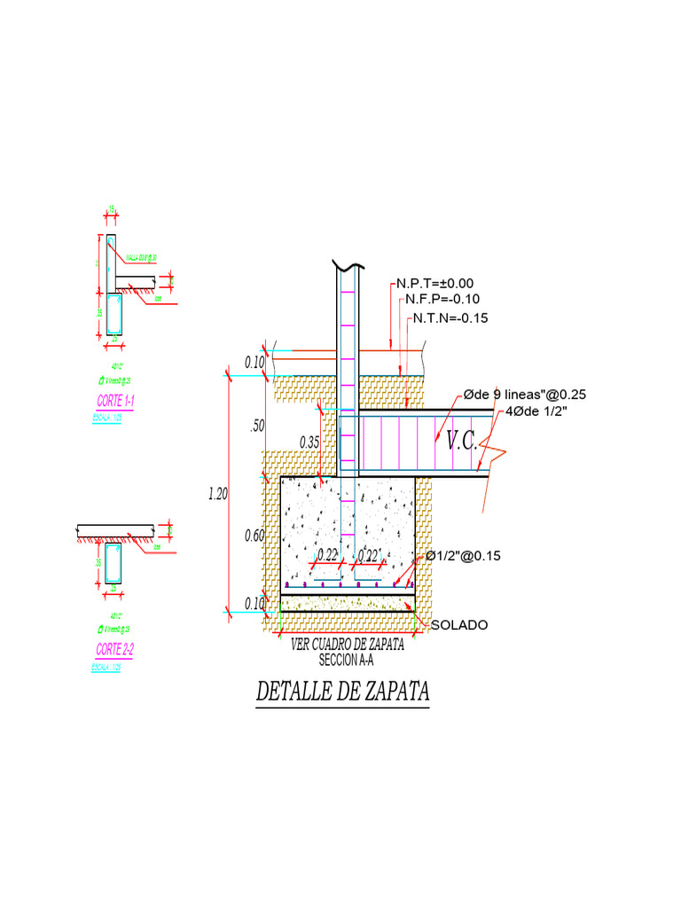 Plano Cimentacion Detalle Zapatas y Viga | PDF