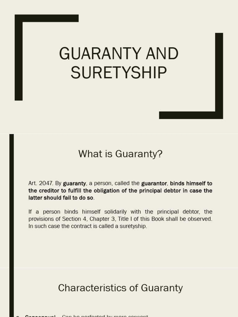 Guaranty and Suretyship | PDF