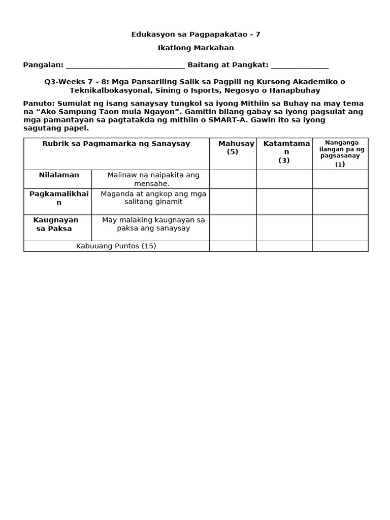 Grade7 Q3 WW4 ESP | PDF