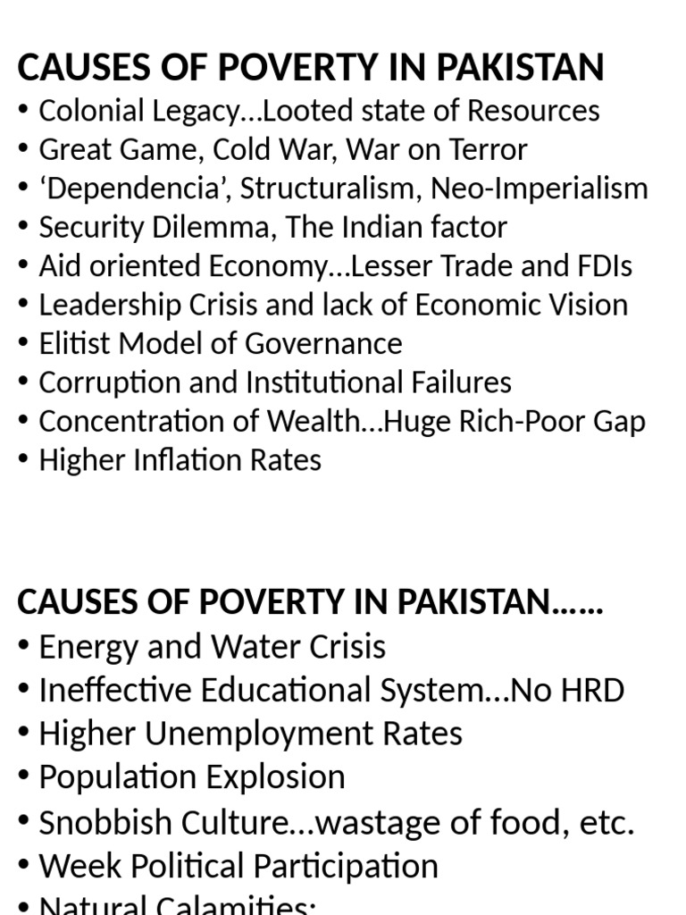 Causes of Poverty in Pakistan | PDF