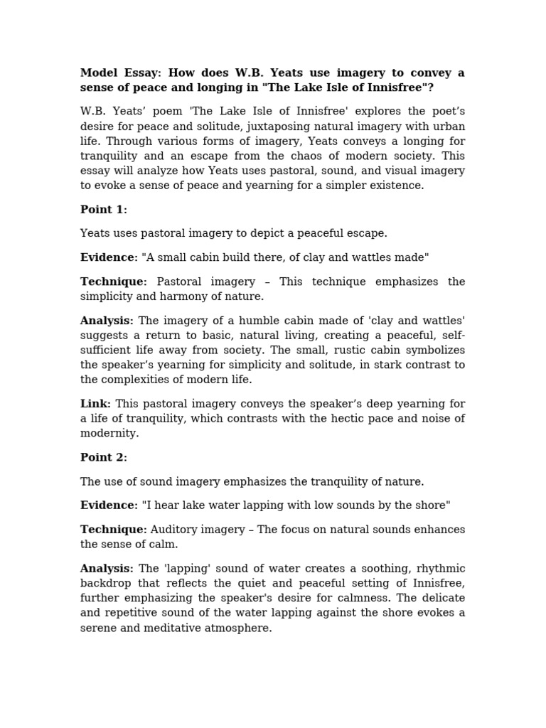 Yeats Innisfree Model Essay | PDF