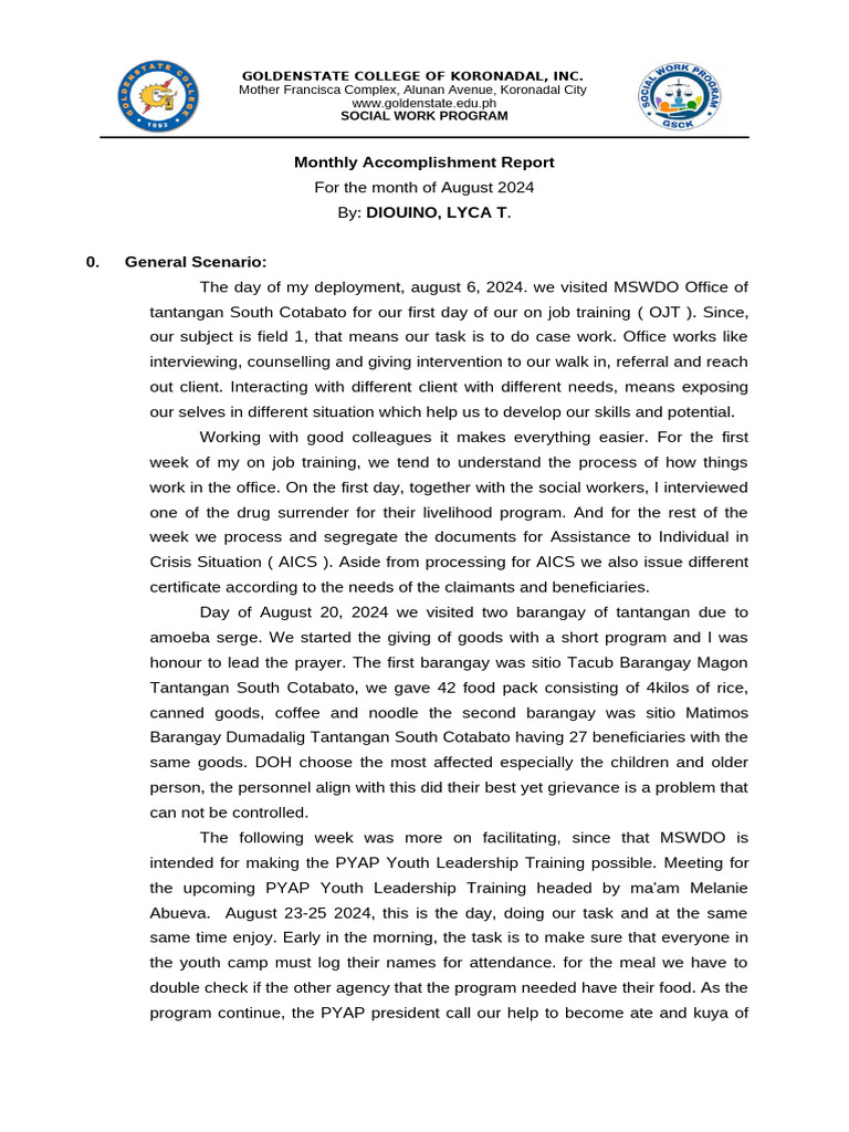 Monthly Accomplishment Final | PDF