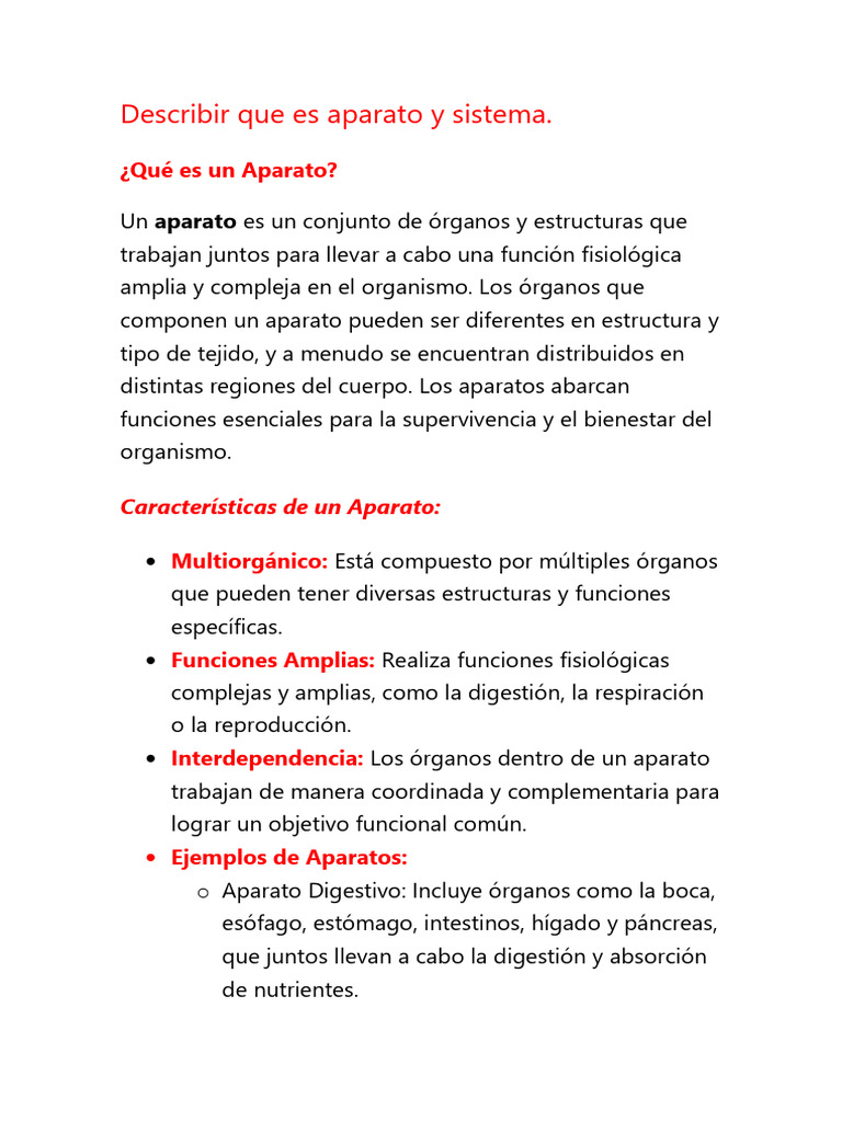 Describir Que Es Aparato y Sistema. | PDF