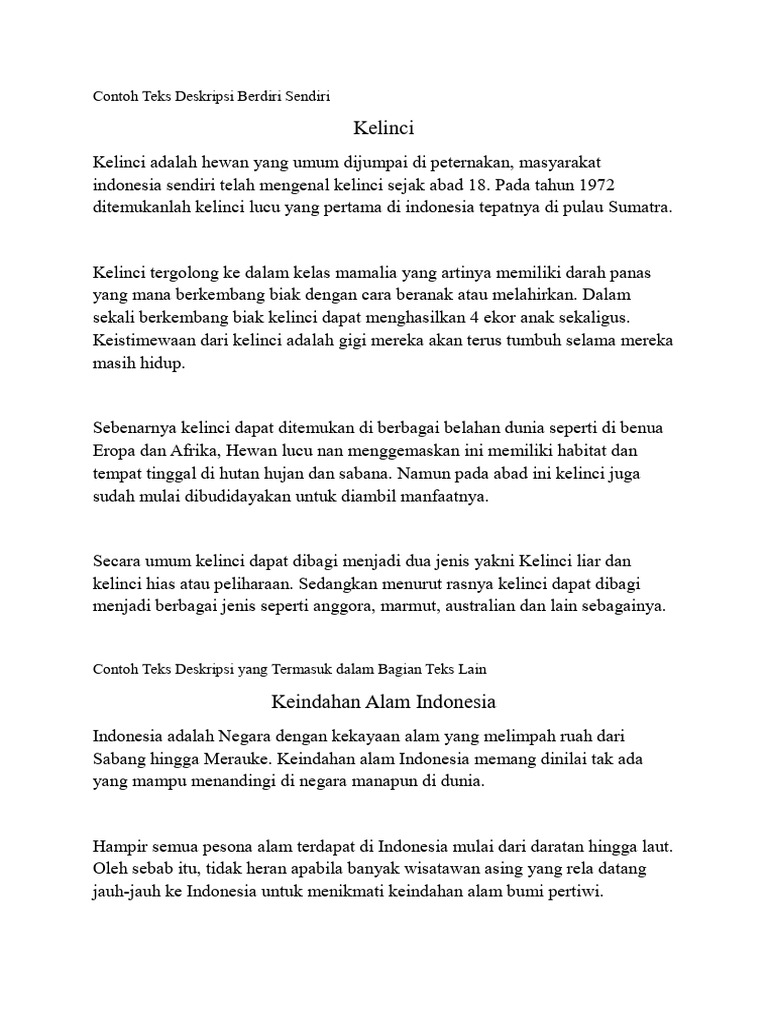 Contoh Teks Deskripsi Berdasarkan Jenisnya | PDF