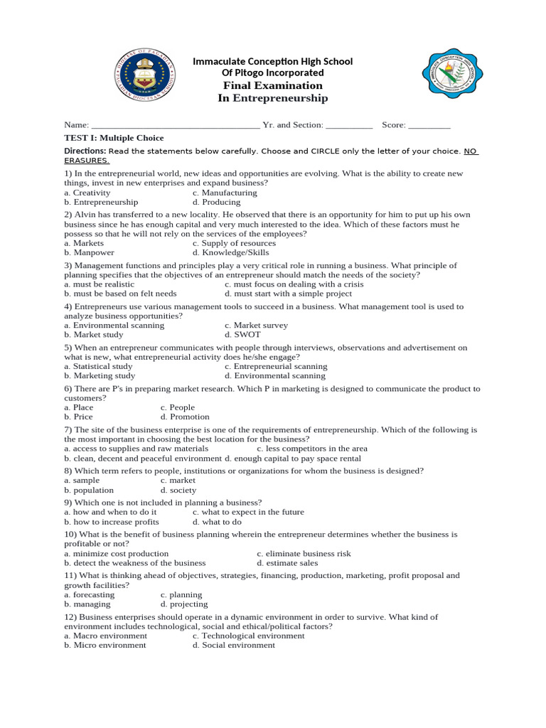 Entrep Final Exam | PDF