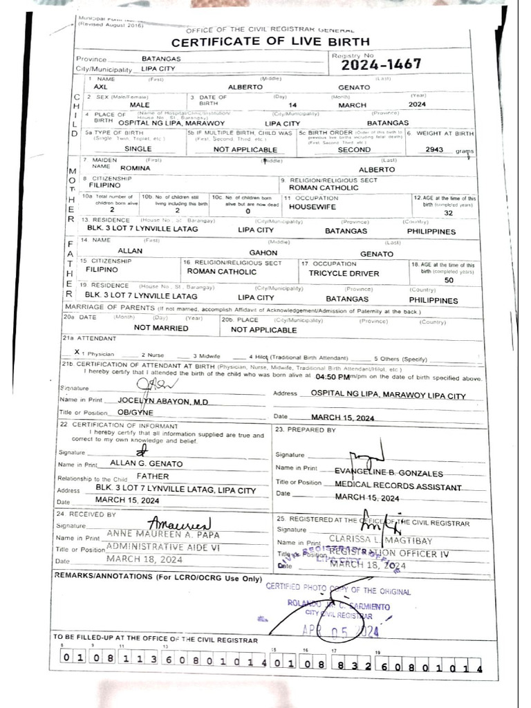 Birth Certicate & Reciept | PDF