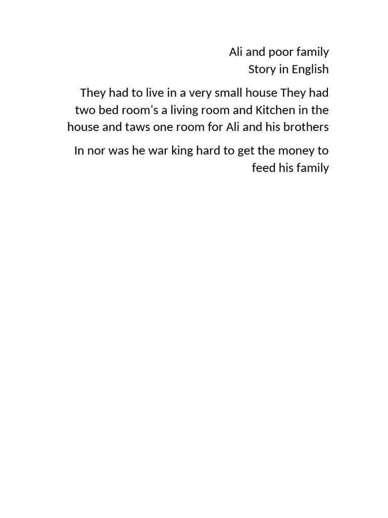 Ali and Poor Family Story in English | PDF