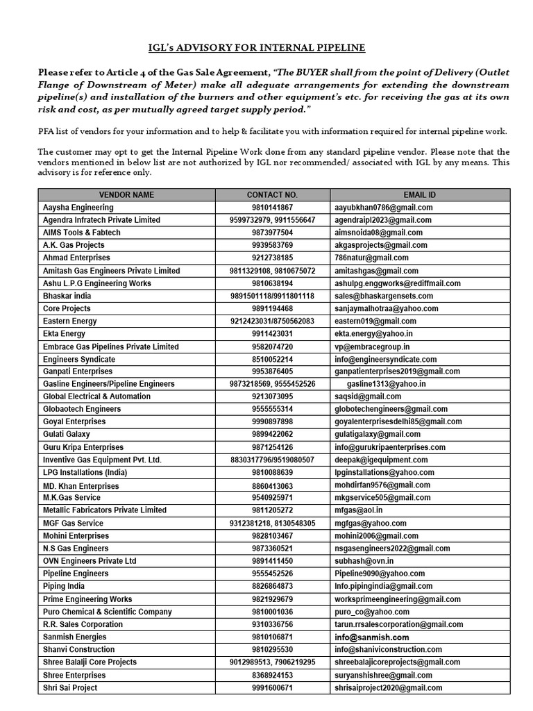 Advisory For Internal Piping Work (IPW) | PDF