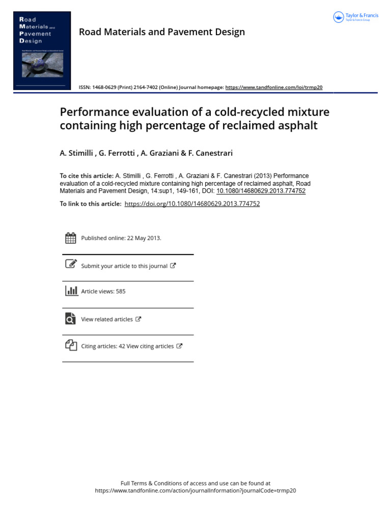 Stimilli Et Al. - 2013 - Performance Evaluation of A Cold-Recycled Mixture Containing High ...