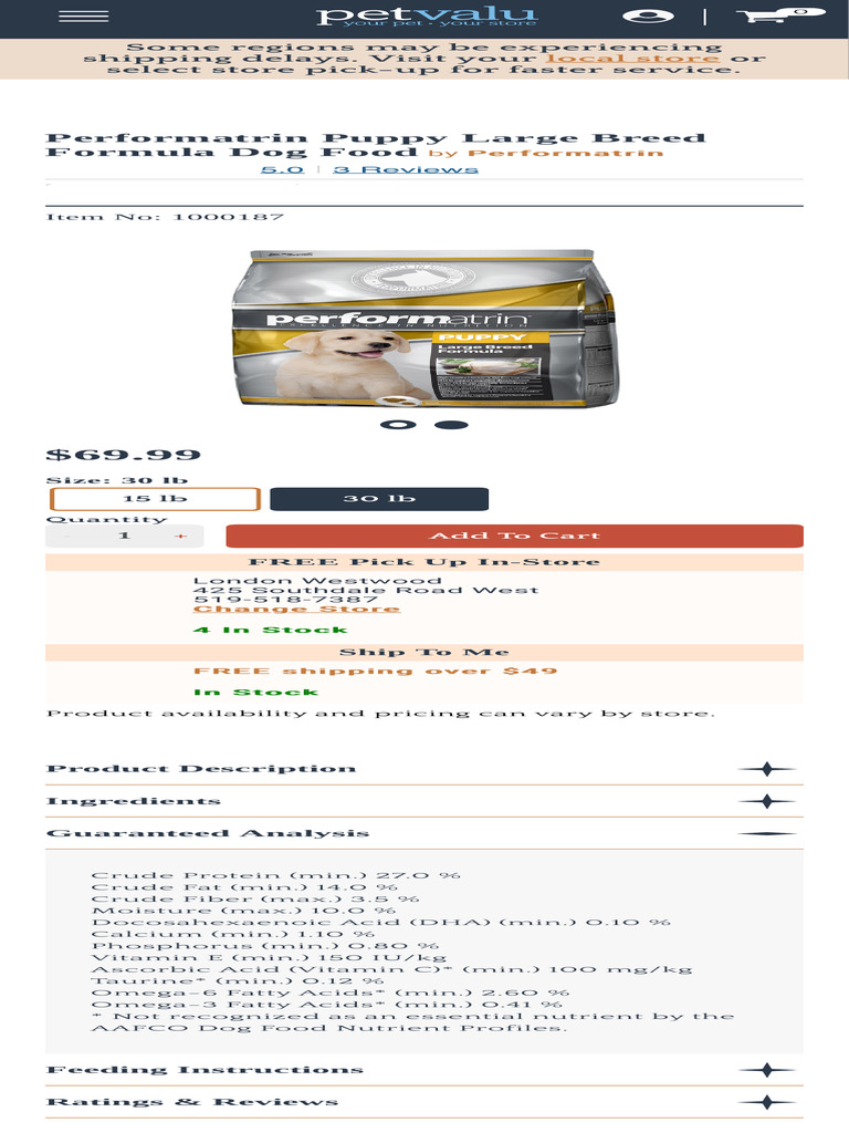 Performatrin Puppy Large Breed Formula Dog Food | PDF | Dog Food ...