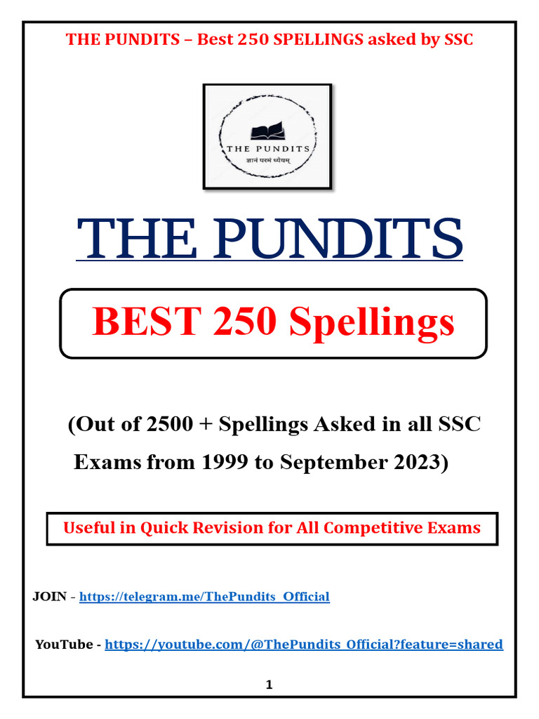 SSC Exam Spelling Guide | PDF