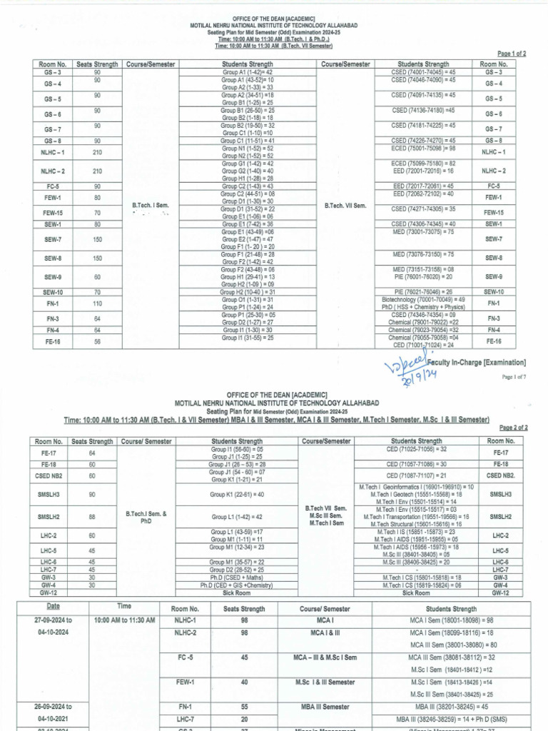 Final Seating Plan For Mid Semester Odd Examination 2024 25 1 | PDF