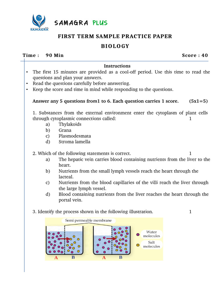 STD 9 First Term Exam Model Question Paper New Syllabus- BIOLOGY MM ...