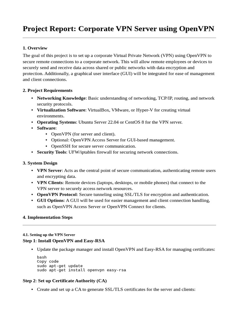 Project Report: Corporate VPN Server Using Openvpn | PDF