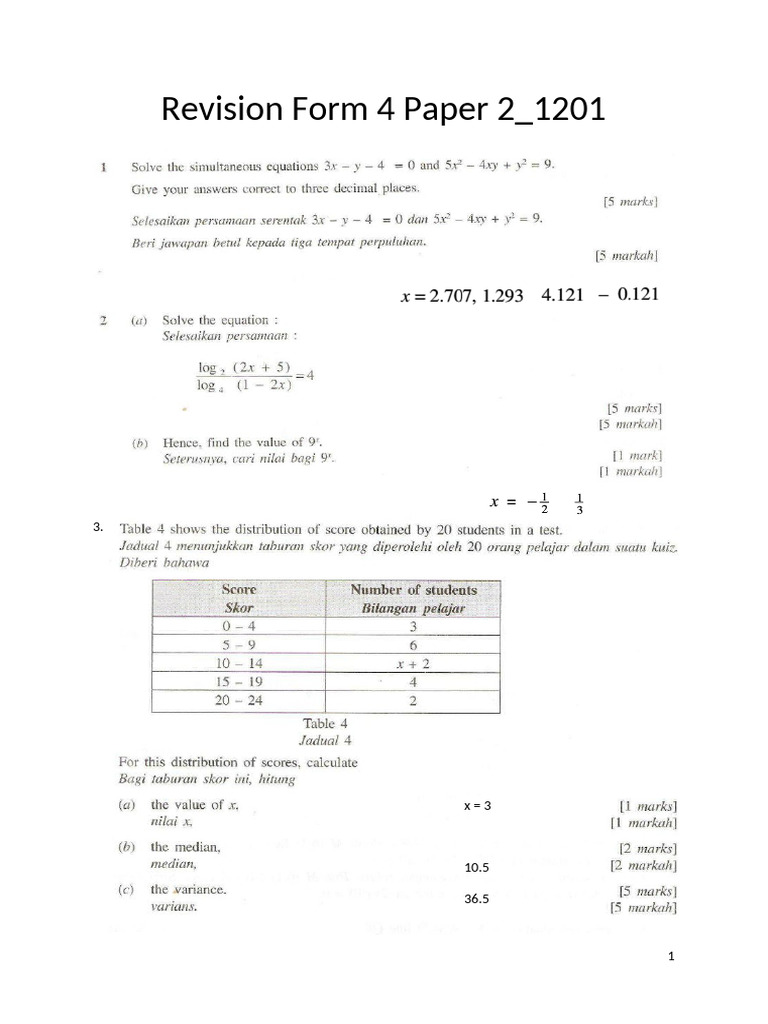 Revision Form 4 Paper 2 1201 | PDF