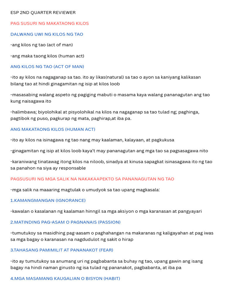 Esp 2nd Quarter Reviewer | PDF