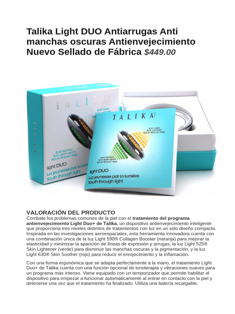 Talika Light DUO Antiarrugas Anti Manchas Oscuras Antienvejecimiento | PDF