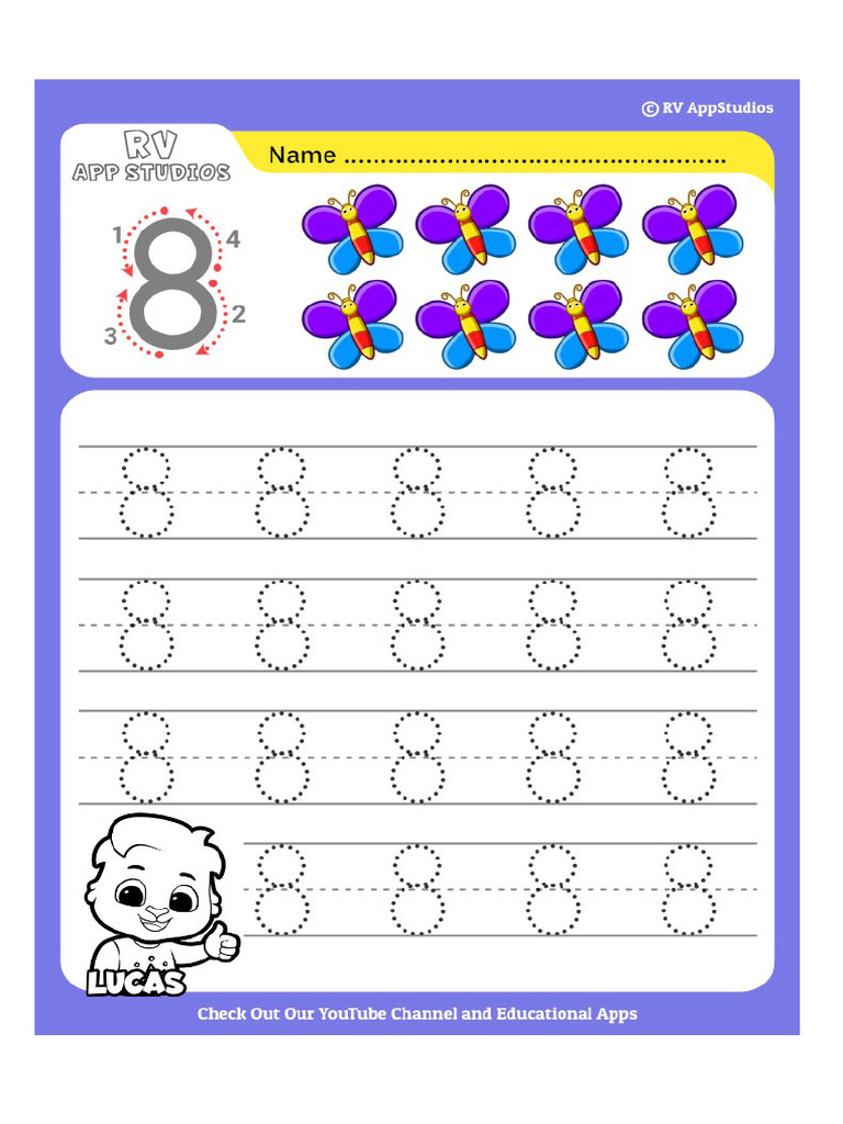 380 Free Printable Worksheets For Kids Number 8 Tracing Worksheets | PDF