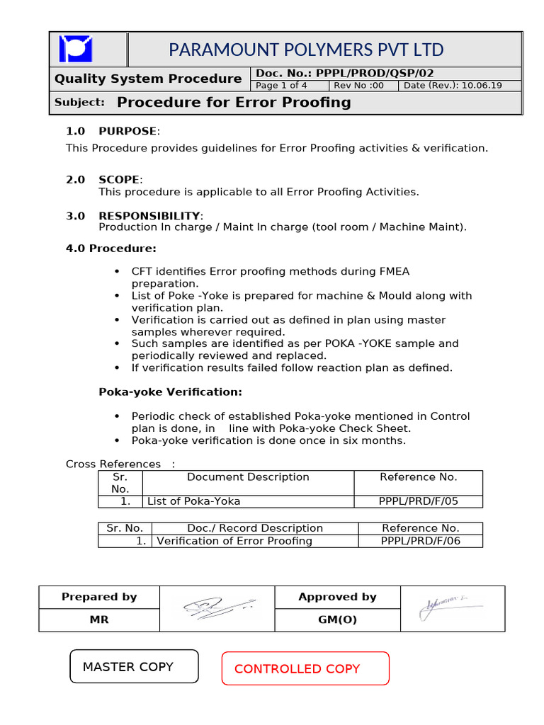 PPPL-PROD-QSP-02 - Error Proofing | PDF