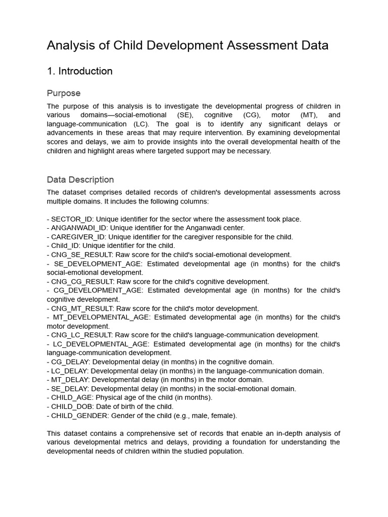 Analysis of Child Development Assessment Data: Purpose | PDF