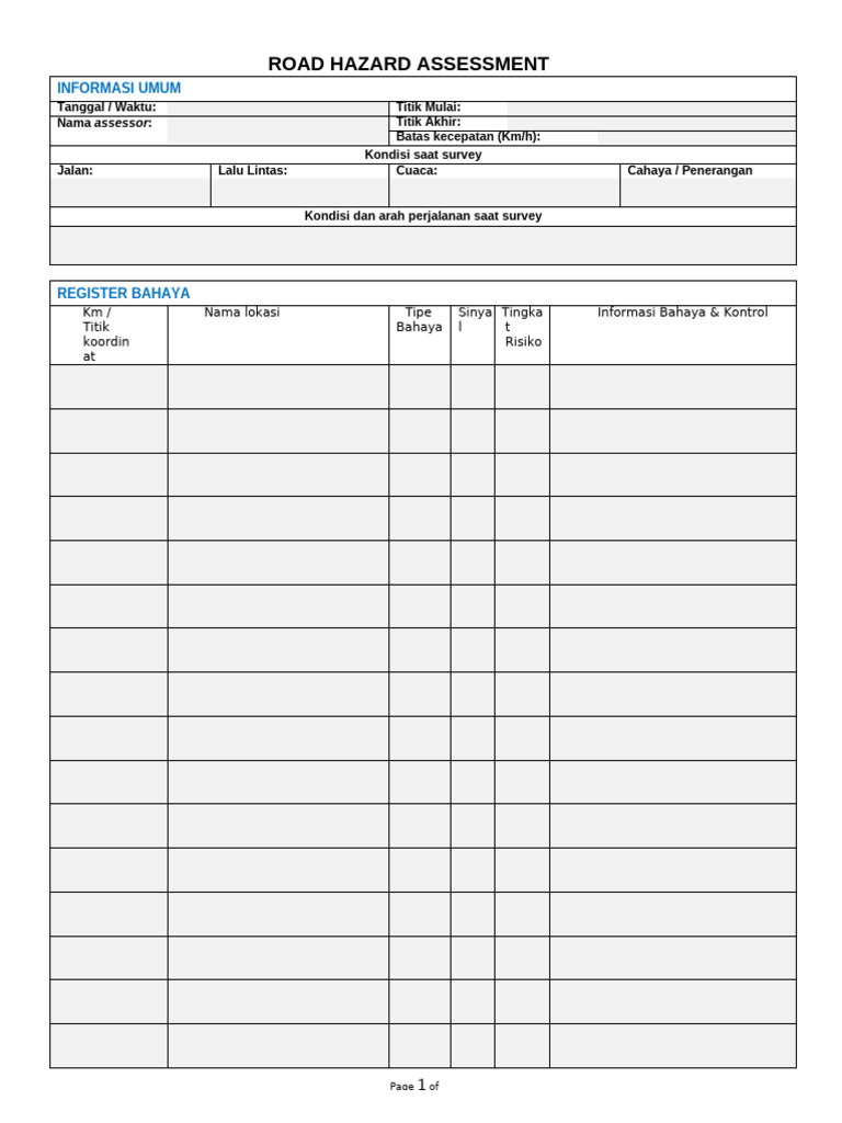 MVS RoadHazardAssessment Form Bahasa | PDF