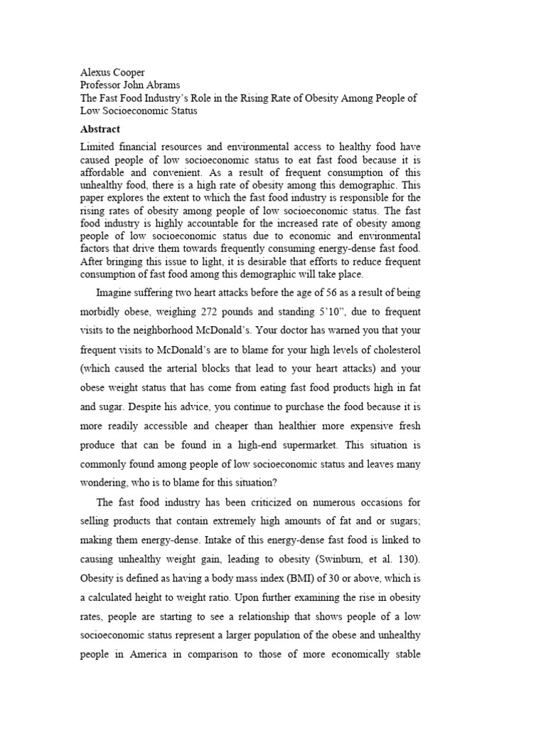 The Fast Food Industry's Role in The Rising Rate of Obesity Among ...