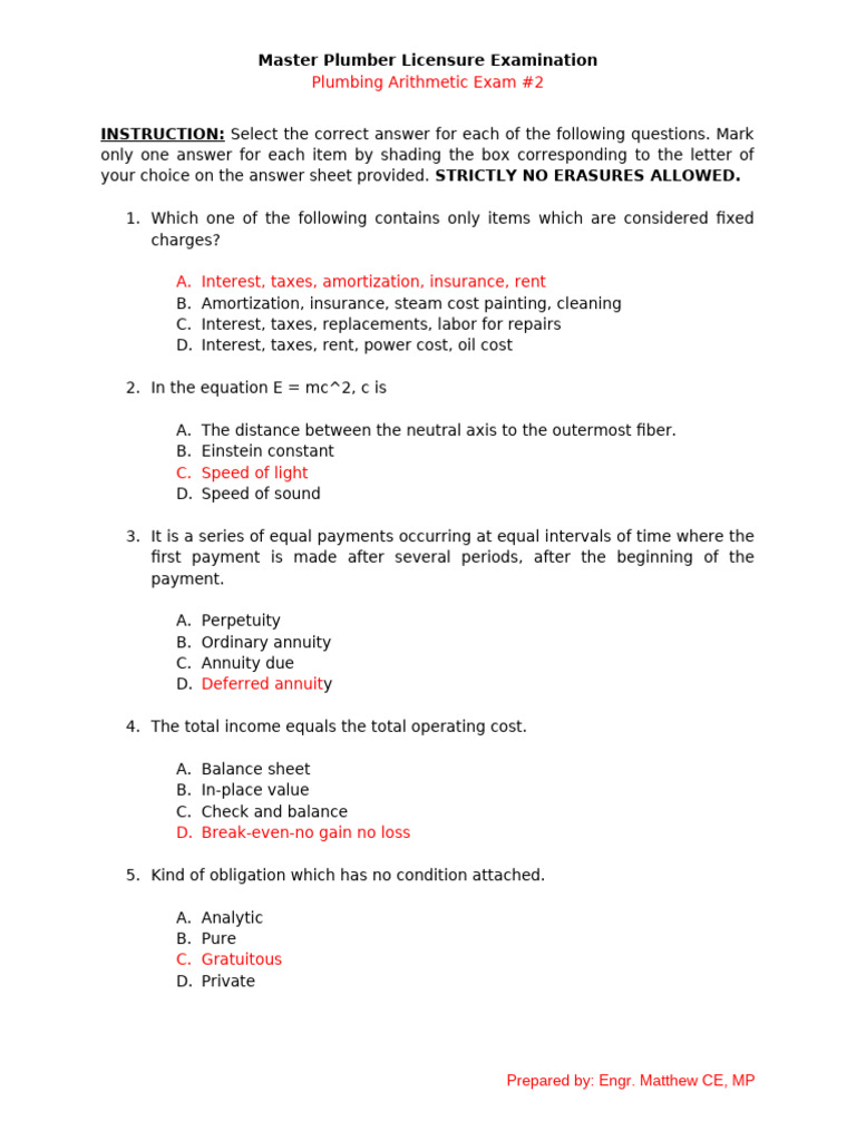 Plumbing Arithmetic Exam #2 | PDF