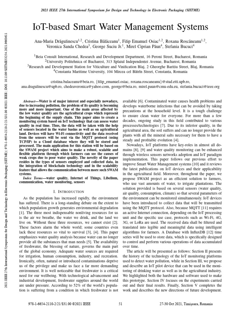 IoT-based Smart Water Management Systems | PDF