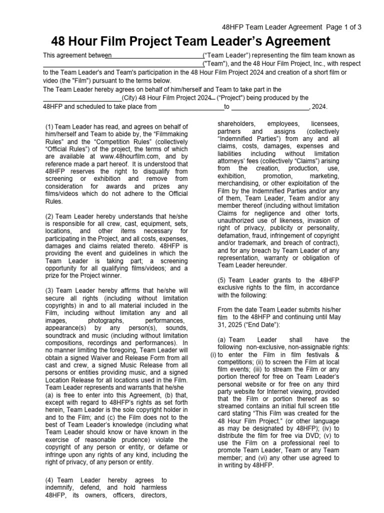 48hfp Team Leader Agreement | PDF