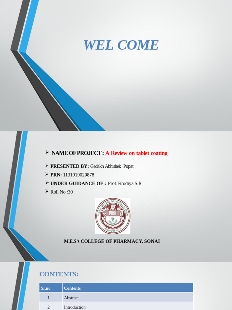 Review On Tablet Coating (PPT Presentation) Final PPT 1 | PDF