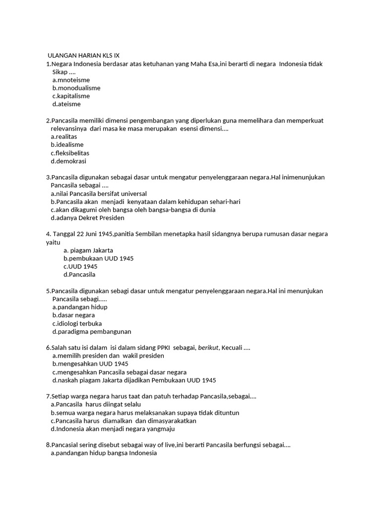 Ulangan Harian Kls Ix | PDF