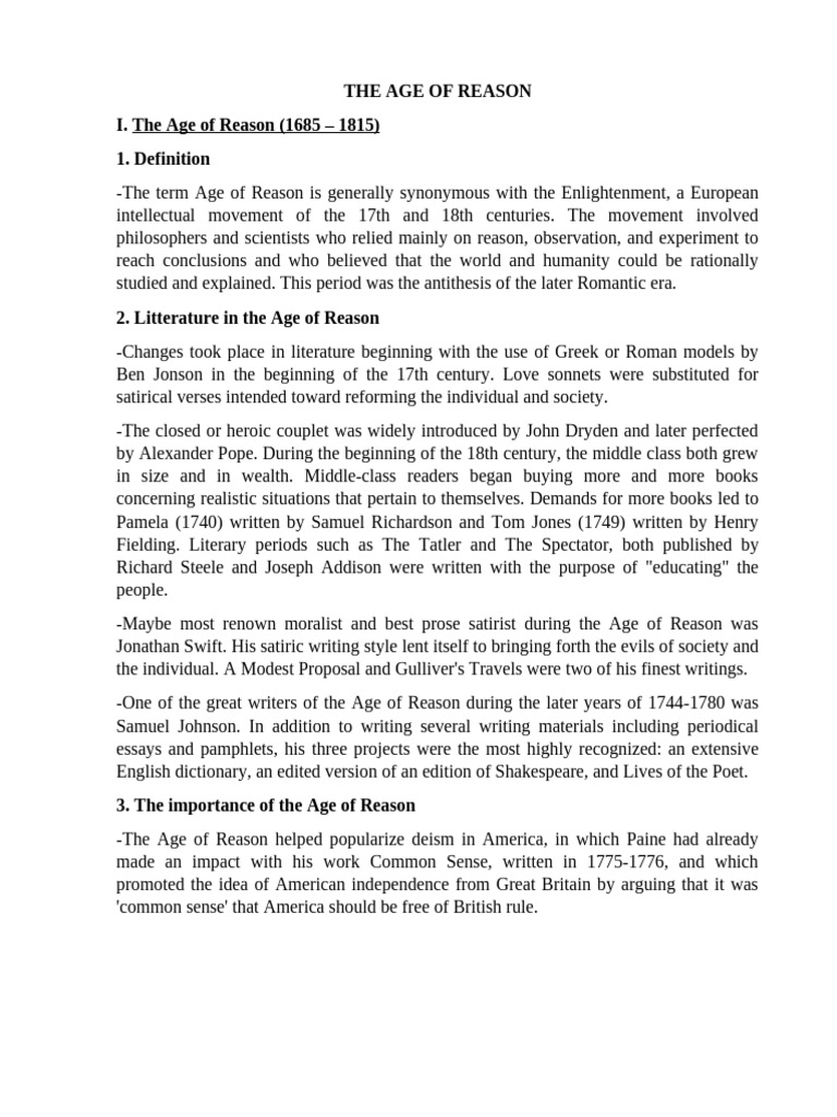 GROUP 1 - THE AGE OF REASON | PDF