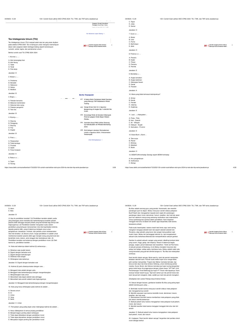 130+ Contoh Soal Latihan SKD CPNS 2024 - TIU, TWK, Dan TKP Serta Jawabannya | PDF