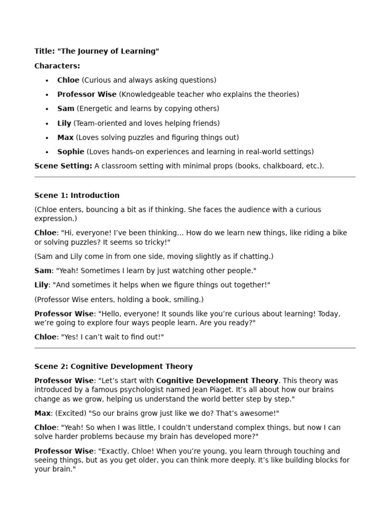 Our Learning Adventure Script (Puppet Show) | PDF