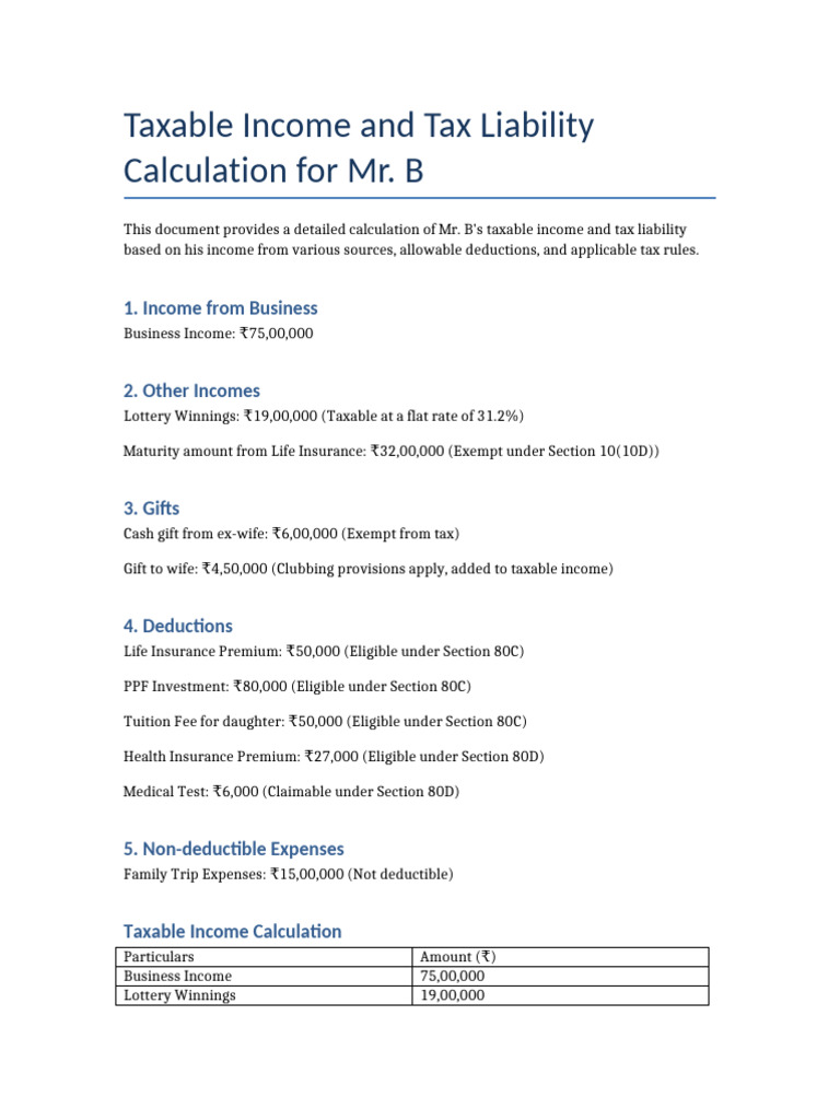MR B Taxable Income Calculation | PDF