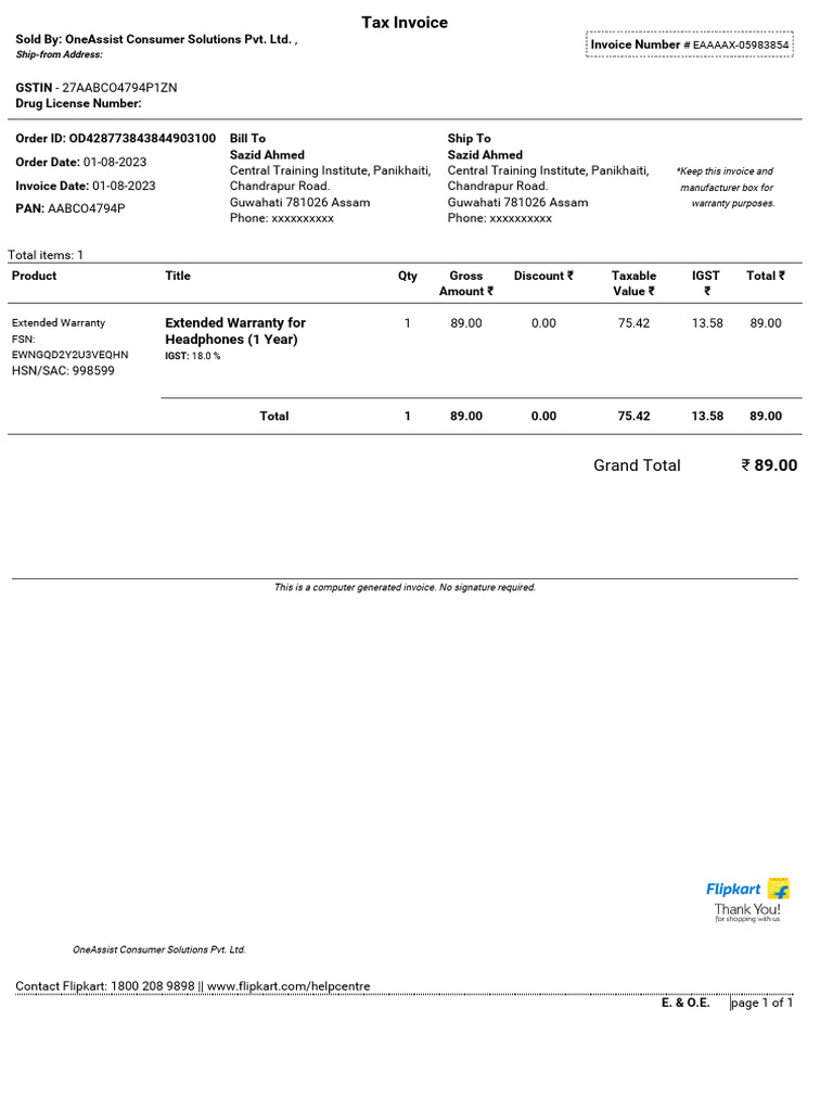 Boat Headphone Invoice | PDF