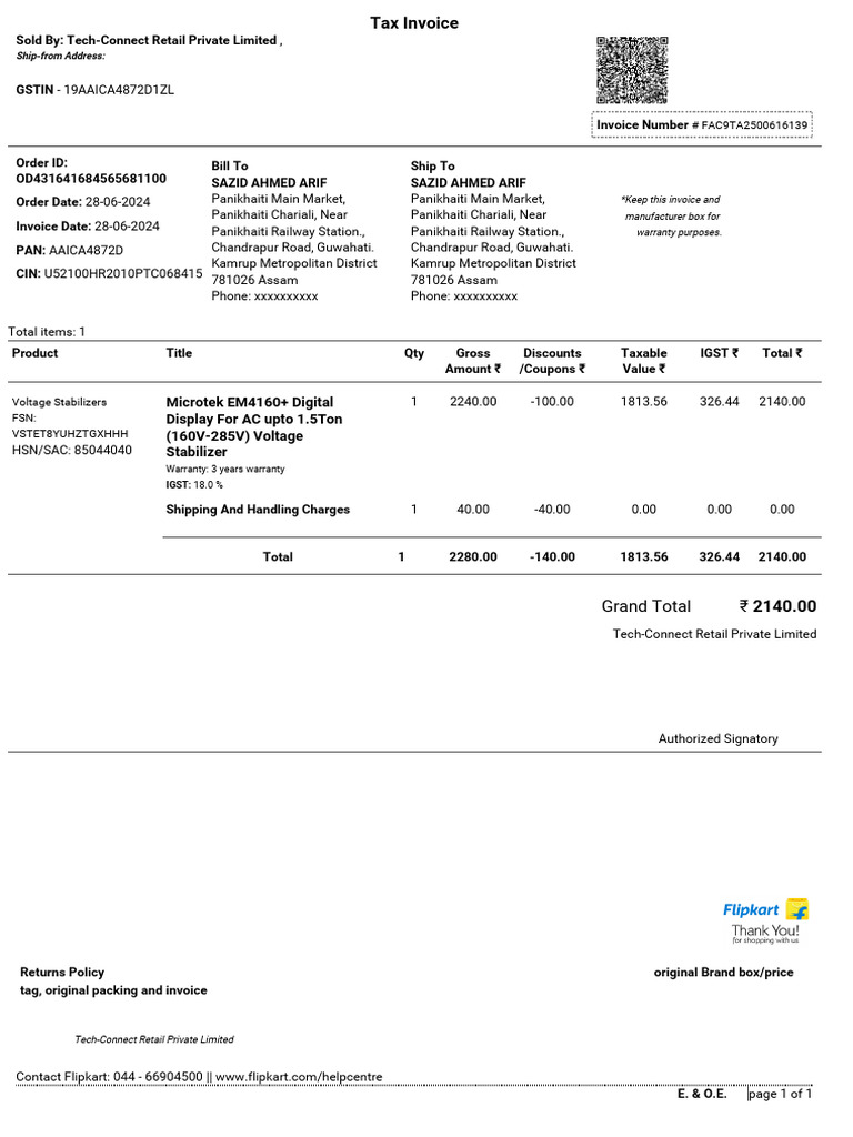 Microtek stabilizer invoice | PDF