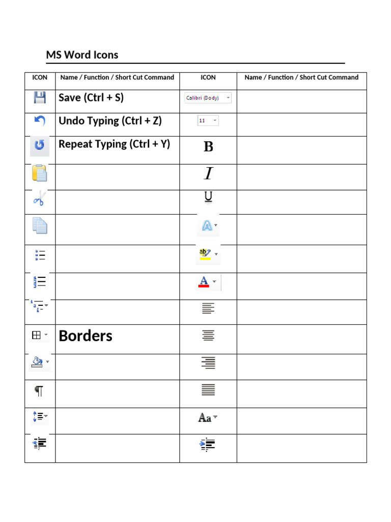 MS Word Icons - Year 7 - Assignment 1 | PDF