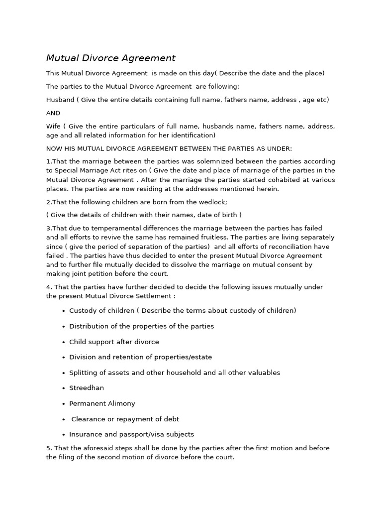 Mutual Divorce Agreement | PDF