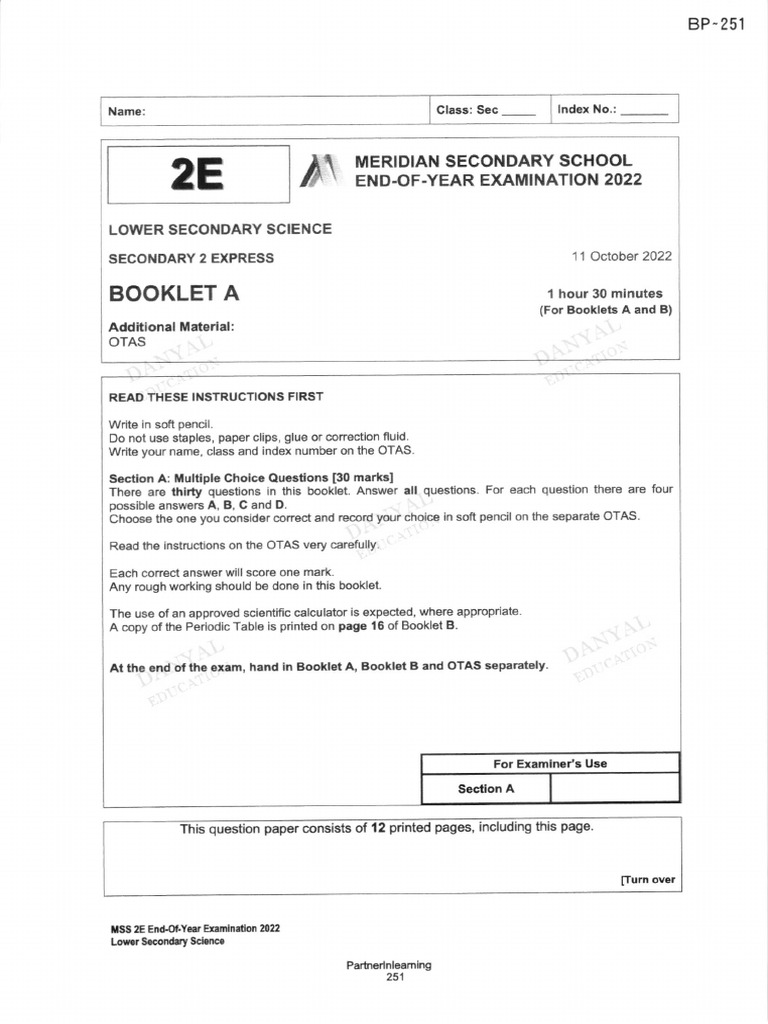 Meridian Secondary EOY 2022 Sec 2 Science Group 3 | PDF
