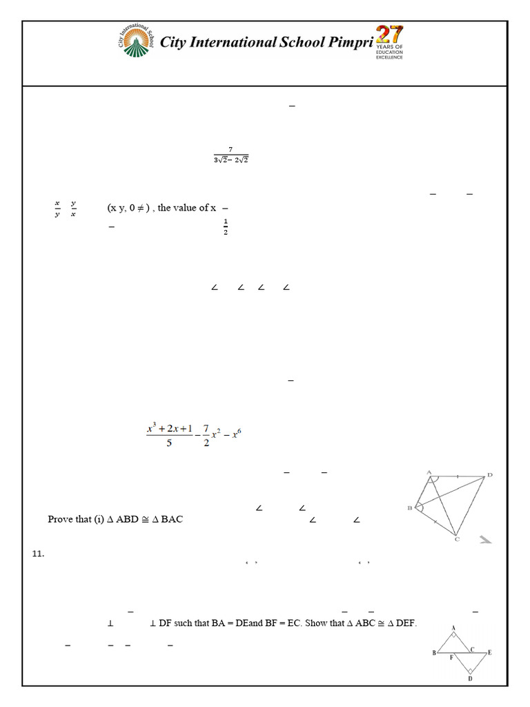 9 Mathematics Worksheet | PDF