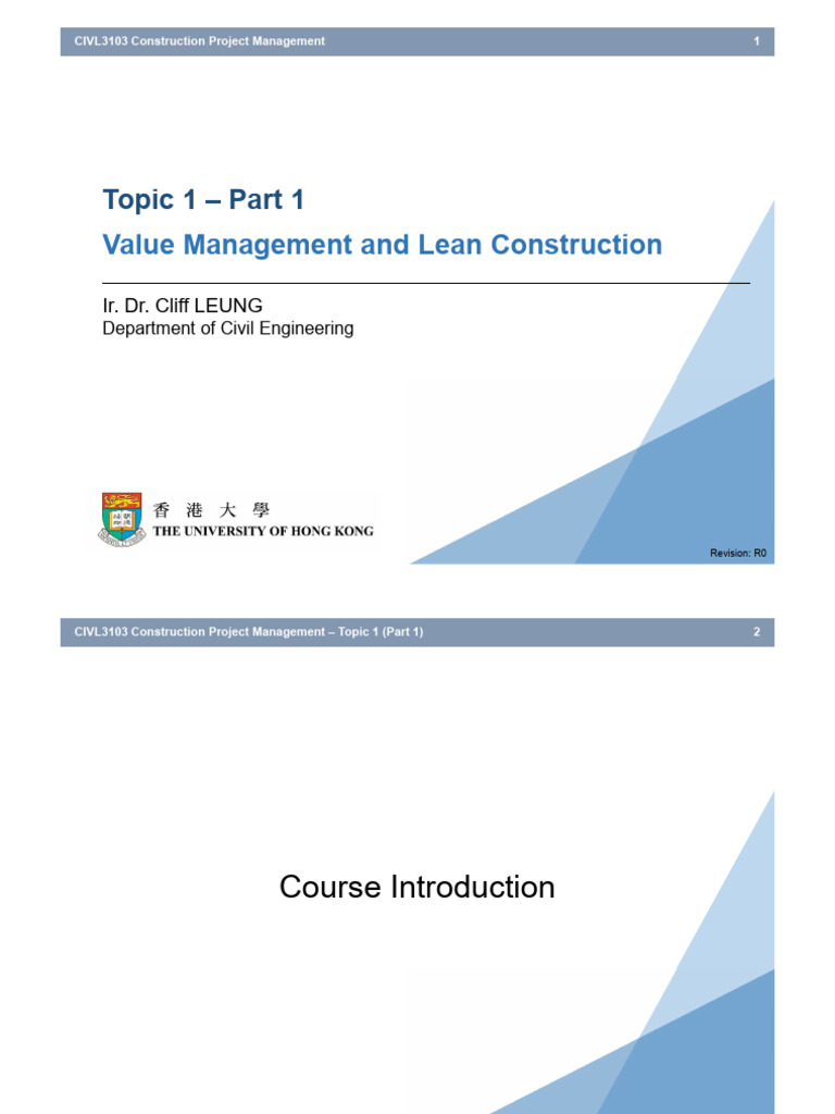 Topic 1 - Value Management and Lean Construction (Part 1) (R0) | PDF