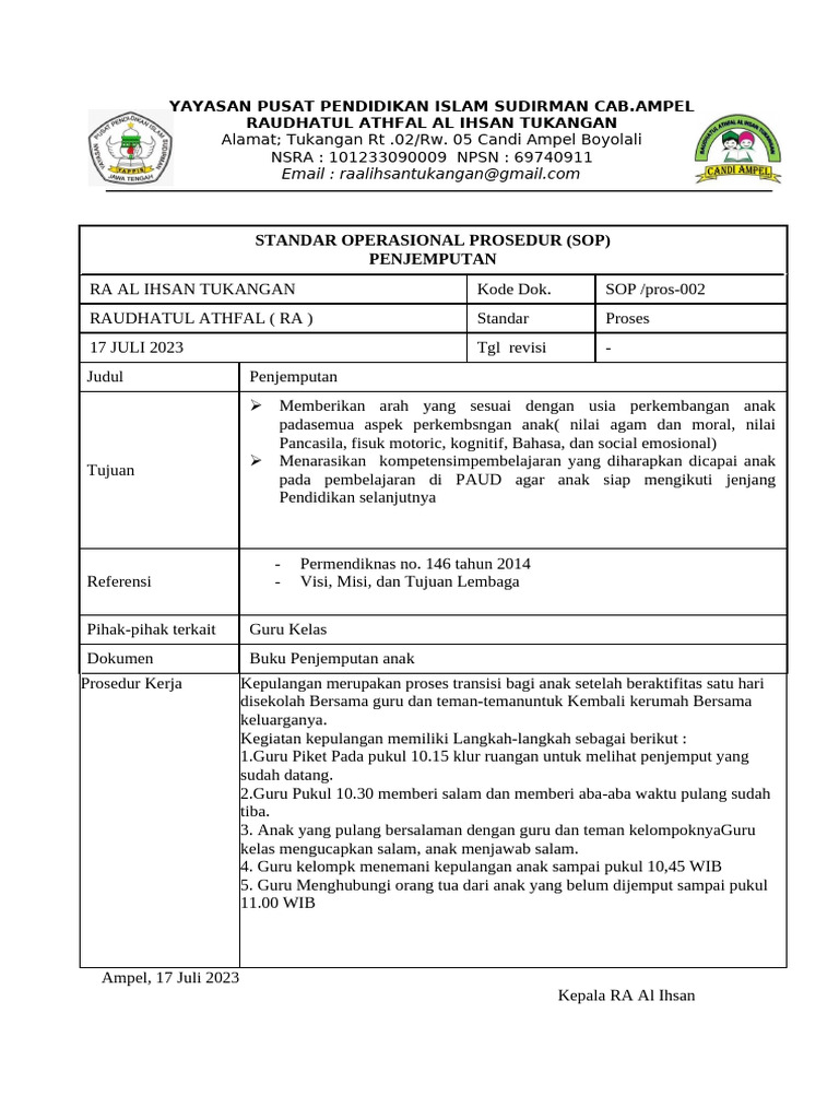 SOP PENJEMPUTAN | PDF