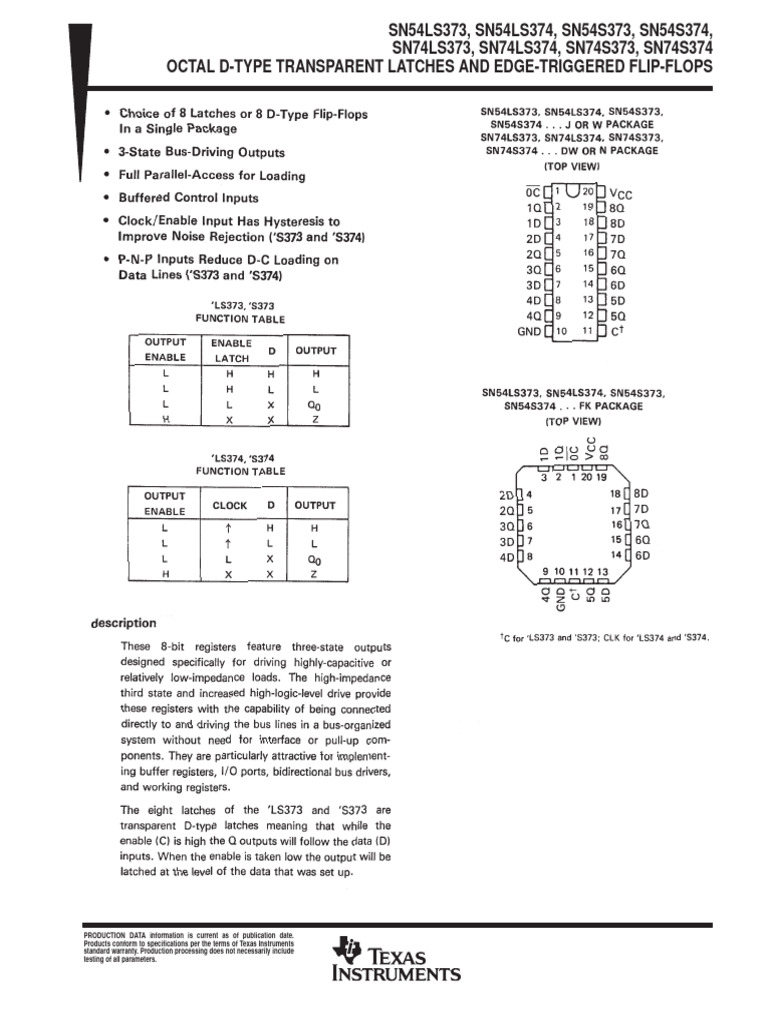 SN54LS373, SN54LS374, SN54S373, SN54S374, SN74LS373, SN74LS374 ...