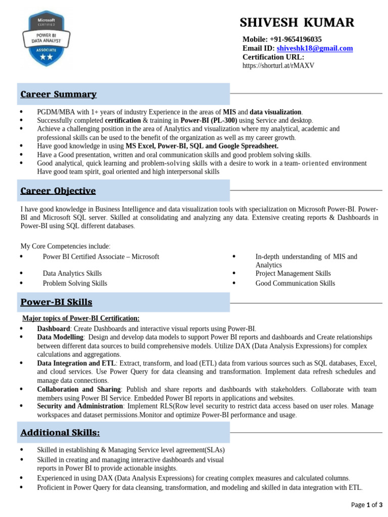 Shivesh Power BI CV | PDF