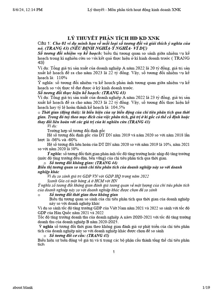 P - Lý Thuyết - Môn Phân Tích Hoạt Động Kinh Doanh XNK | PDF