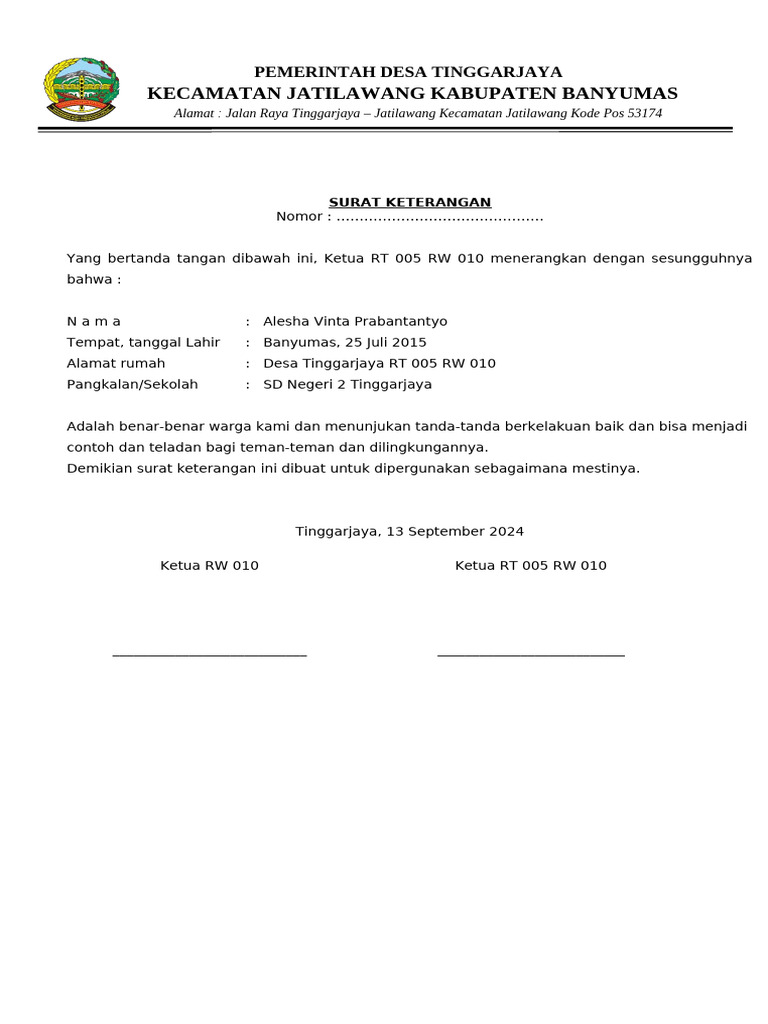 BLANGKO Surat Keterangan RT RW OK | PDF