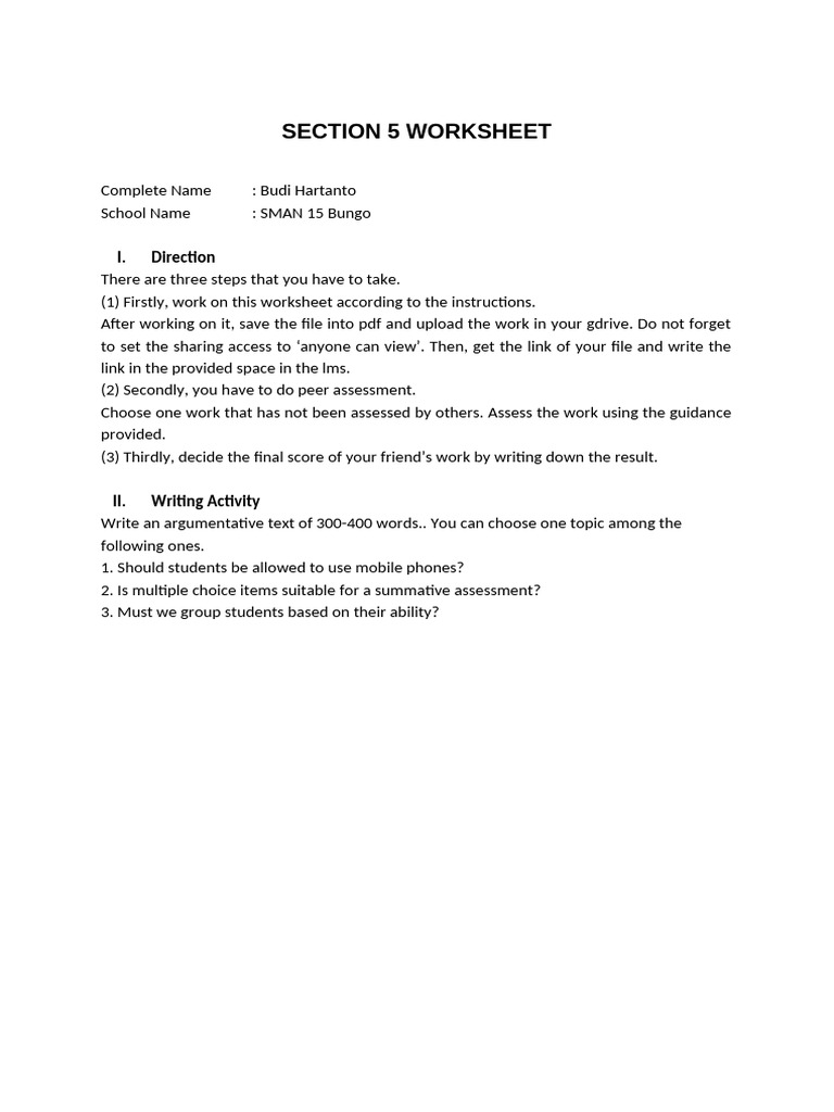 Section 5 - Iii.f Worksheet LMS - Pkgbi + Rubric | PDF