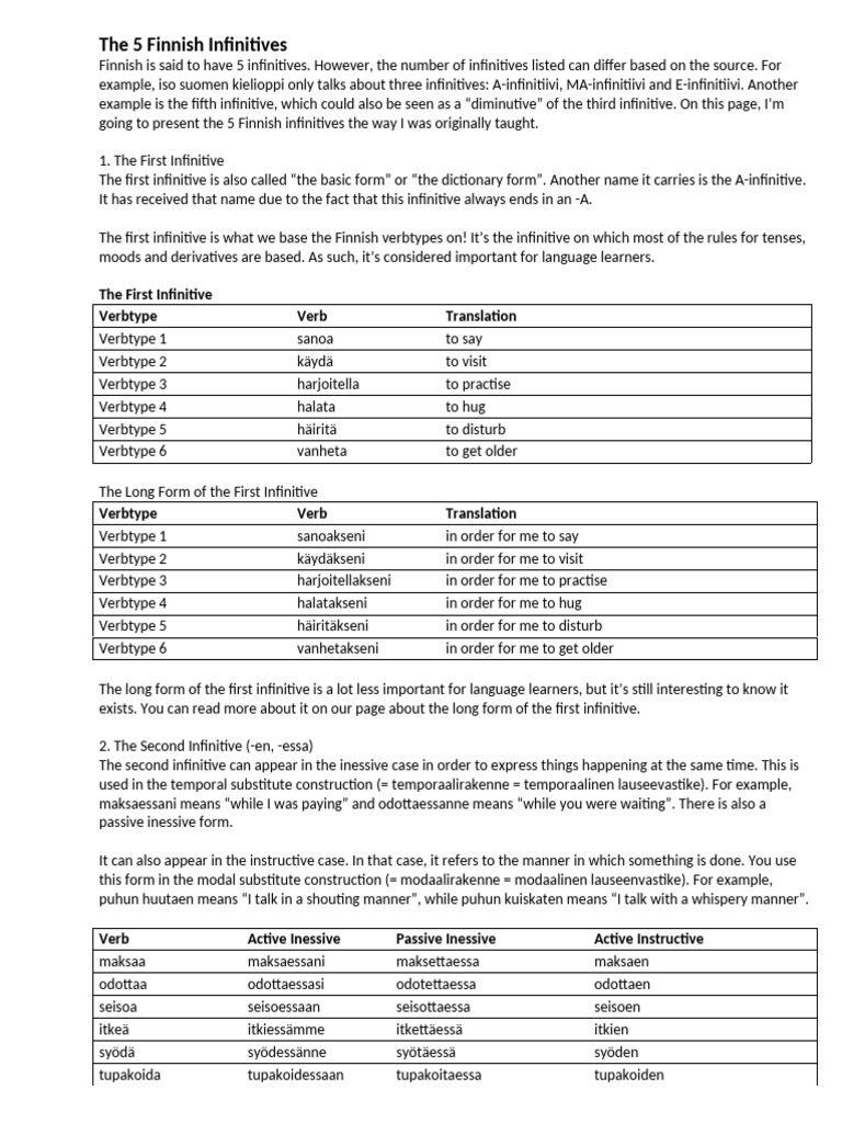 The 5 Finnish Infinitives | PDF