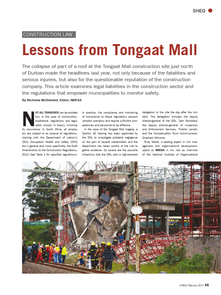 Mcdiarmid 2014 Lessons From Tongaat Mall Sheq | PDF